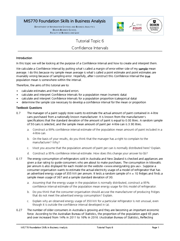 Topic 6 - Confidence Interval | PDF | Confidence Interval | Scientific ...