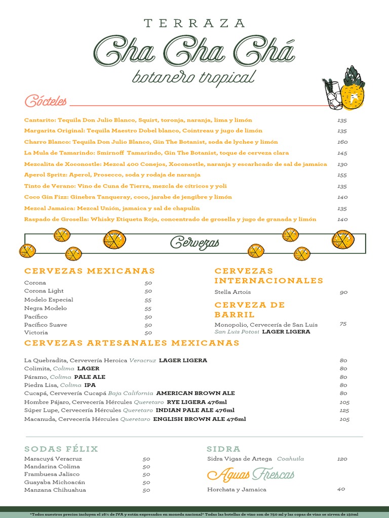 Menu Bebidas Final Cocteles Terraza Cha Cha Cha 14 Julio | PDF ...