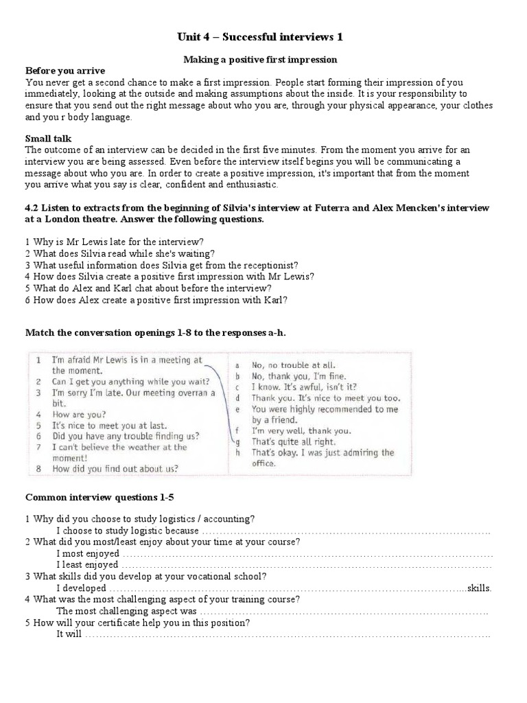 Unit 4 - Successful Interviews 1 | PDF | Cognition | Communication