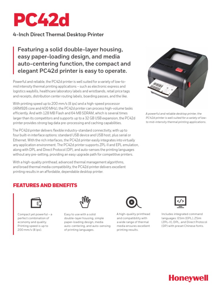 pc42d Desktop Printer Data Sheet en | PDF | Printer (Computing) | Usb