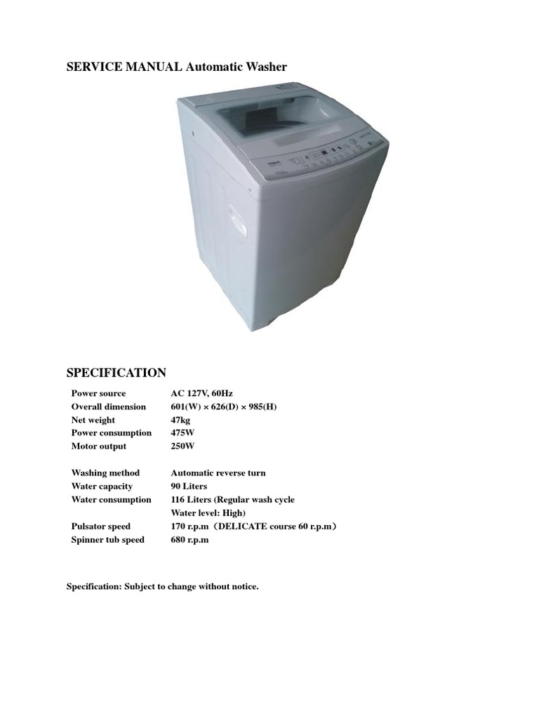 10782-WWI10ASHLS NAVY 14kg Service Manual | PDF | Washing Machine ...