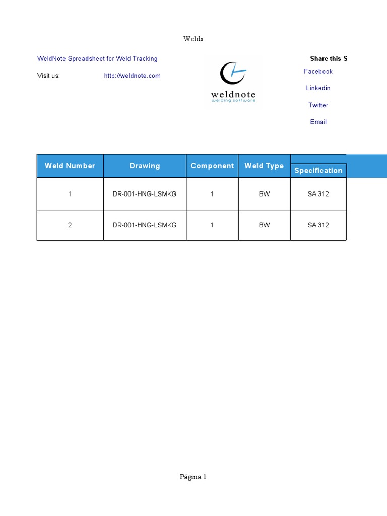 Weld Tracking Spreadsheet WeldNote | PDF | Construction | Welding Weld Tracking Spreadsheet WeldNote | PDF | Construction | Welding