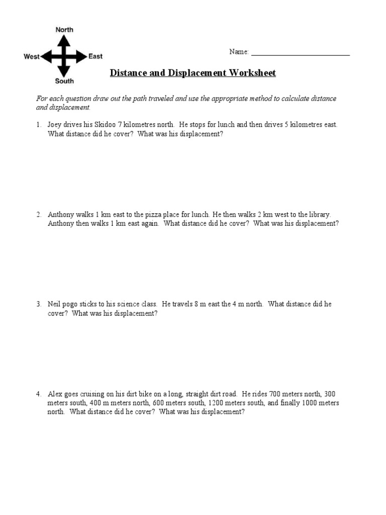 Distance and Displacement Worksheet | PDF