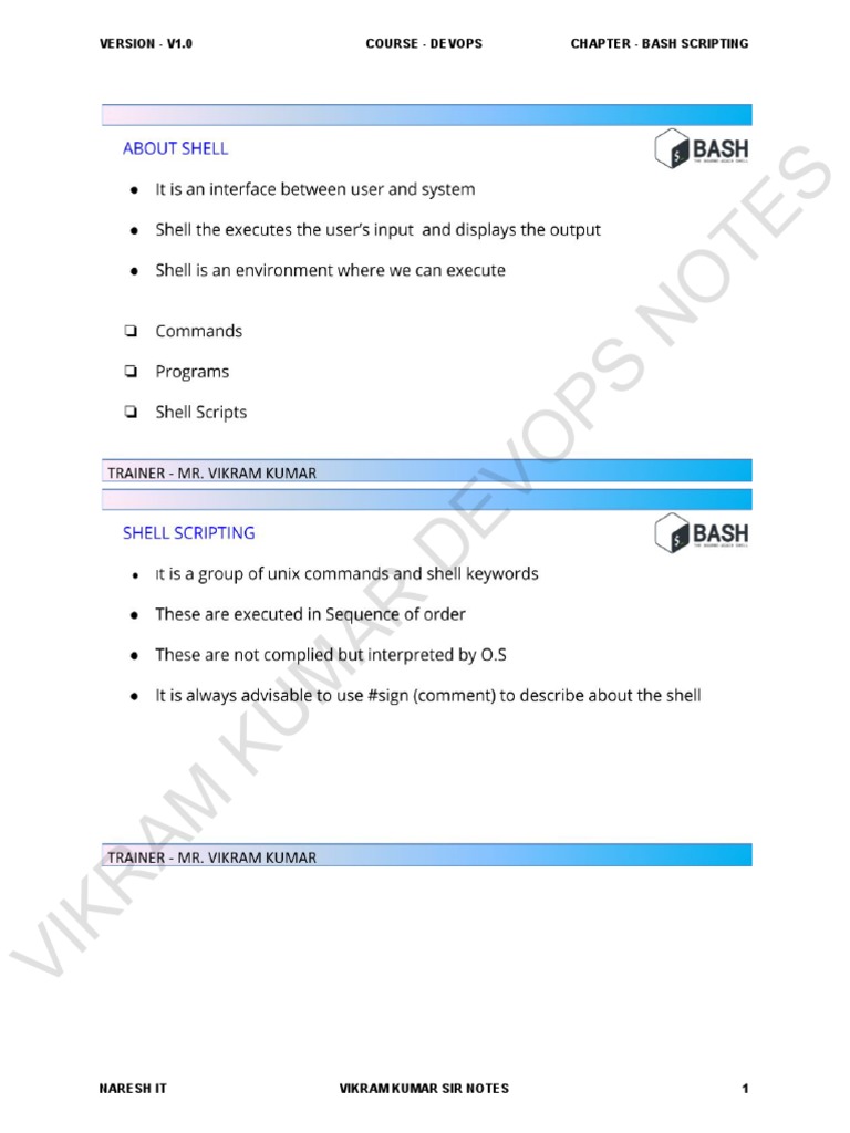 Vikram Kumar Devops Notes Version V10 Course Devops Chapter Bash Scripting Pdf
