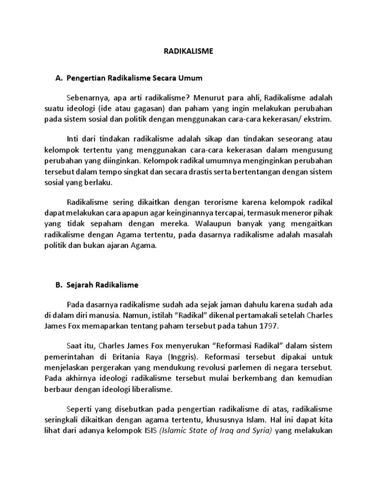 Radikalisme: Pengertian, Sejarah, dan Cara Mengatasi | PDF