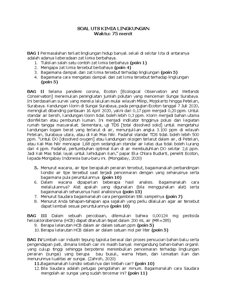 Newest Soal Uts Kimia Lingkungan | PDF | Kesehatan Holistik | Sains & Matematika