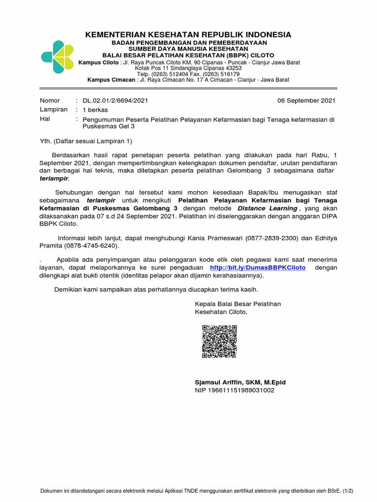 Surat Pemanggilan Peserta Farmasi Gel 3 - 2021 | PDF | Kesehatan Holistik