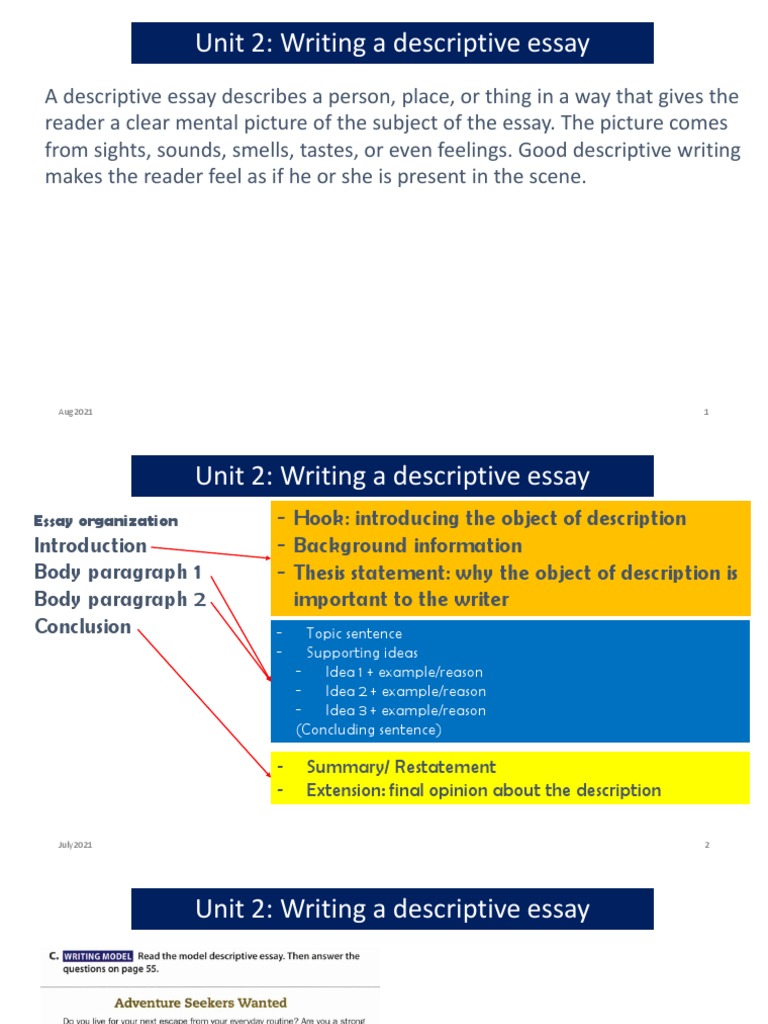 Answer Key Unit2Writing Descriptive Essays | PDF | Essays | Reason