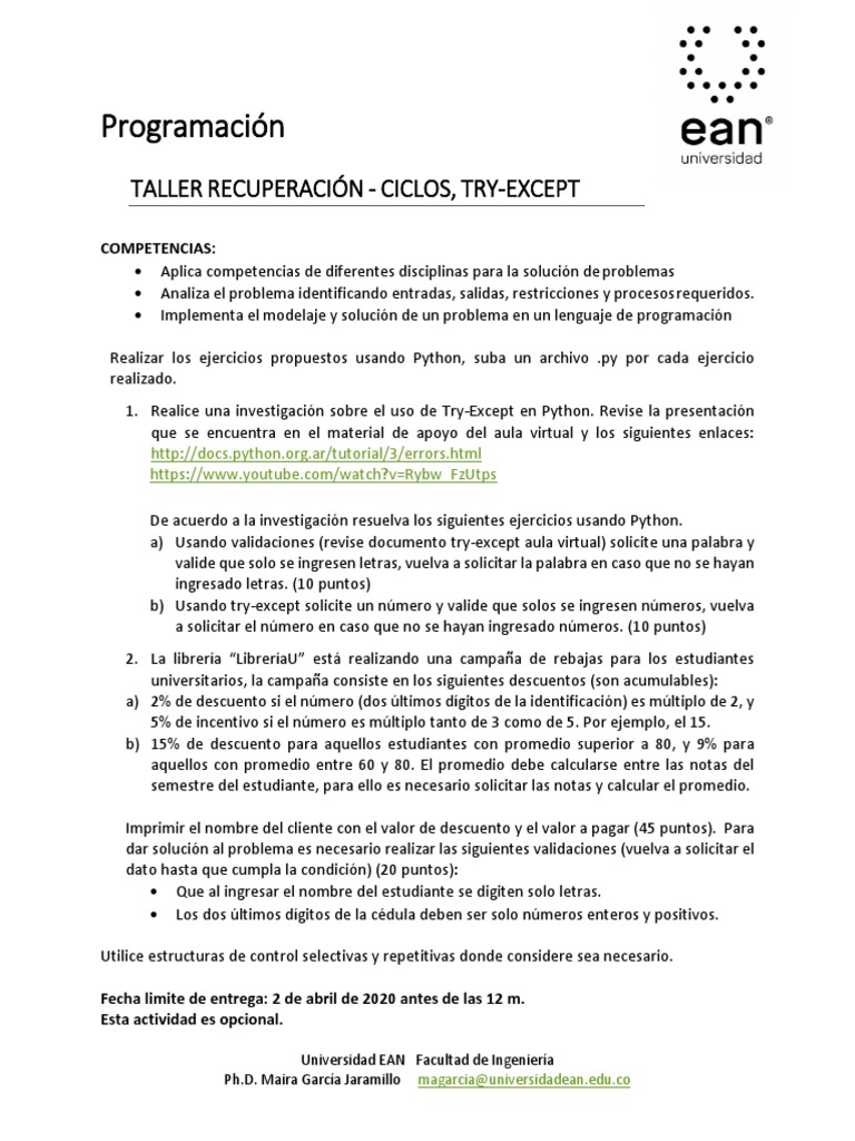 Taller de Python: Try-Except y Validaciones | PDF | Programación de ...