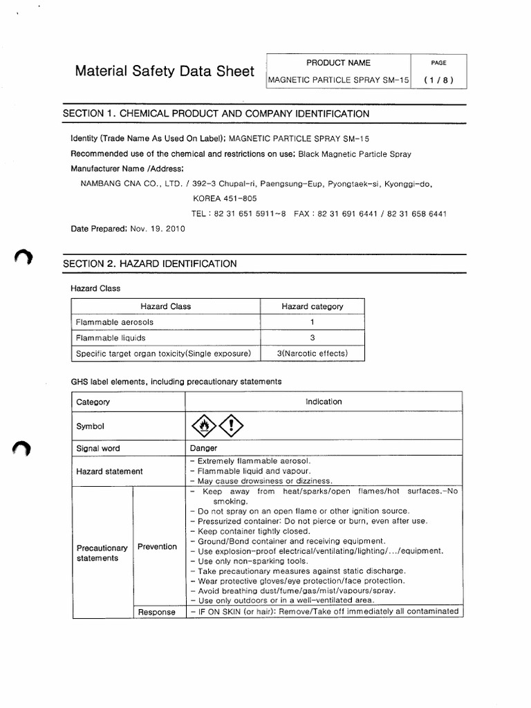 Material Safety Data Sheet Magnetic Particlespray SM 15 | PDF ...