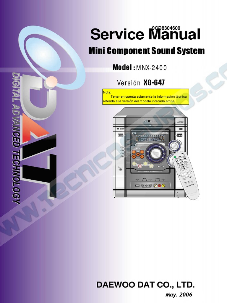 Daewoo XG-645 646 647 648 XG-6483 Sistema Audio CD-casette-Mp3 Manual de Servicio | PDF ...
