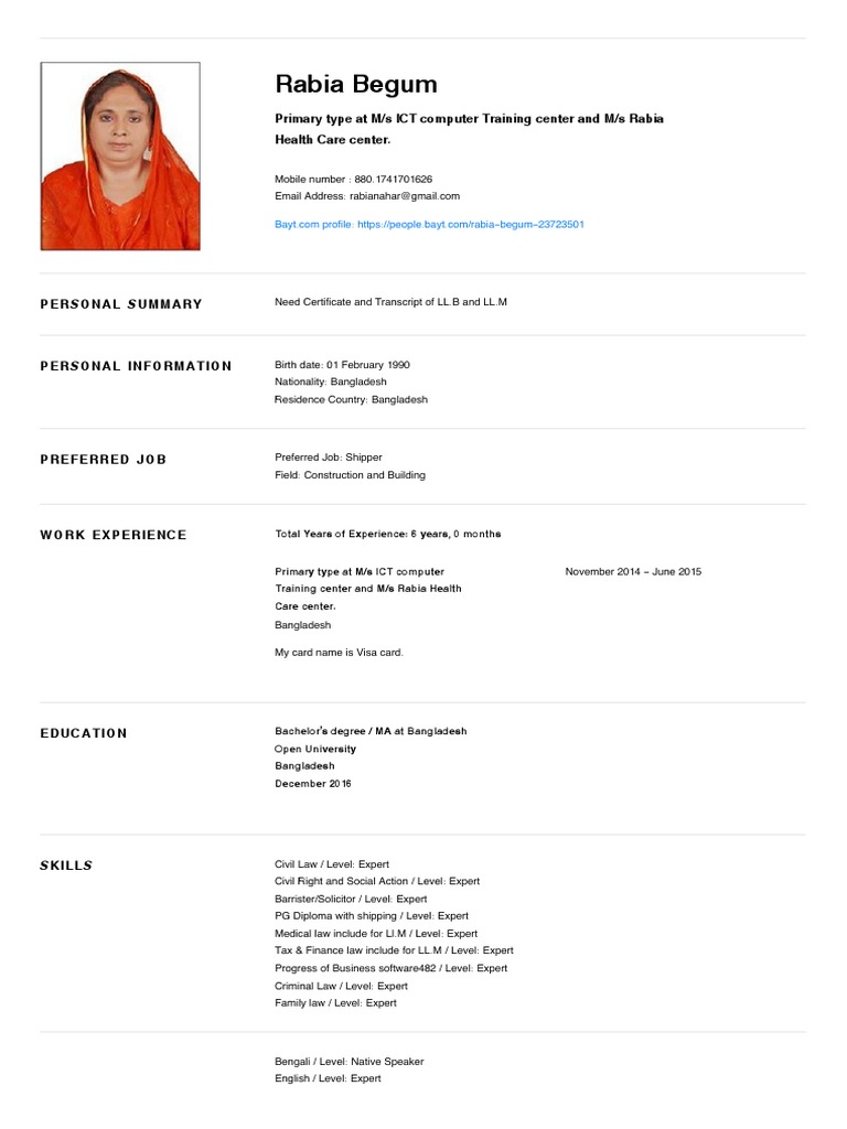 CV32922449 Rabia Begum | PDF | Bangladesh