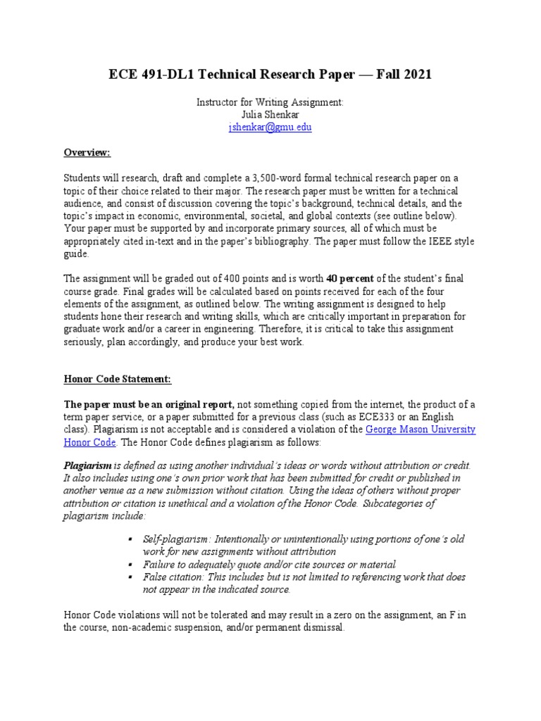 ECE 491-DL1 Technical Research Paper - Fall 2021: Jshenkar@gmu - Edu | PDF | Plagiarism ...