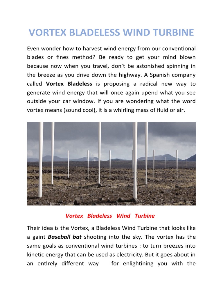 Vortex Bladeless Wind Turbine | PDF | Vortices | Turbine
