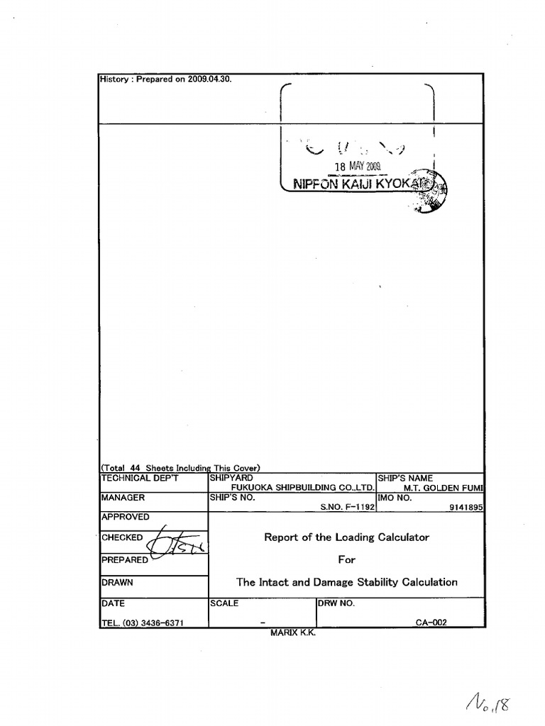Ca-002 Report For Loading Calculator For The Intact and Damage ...