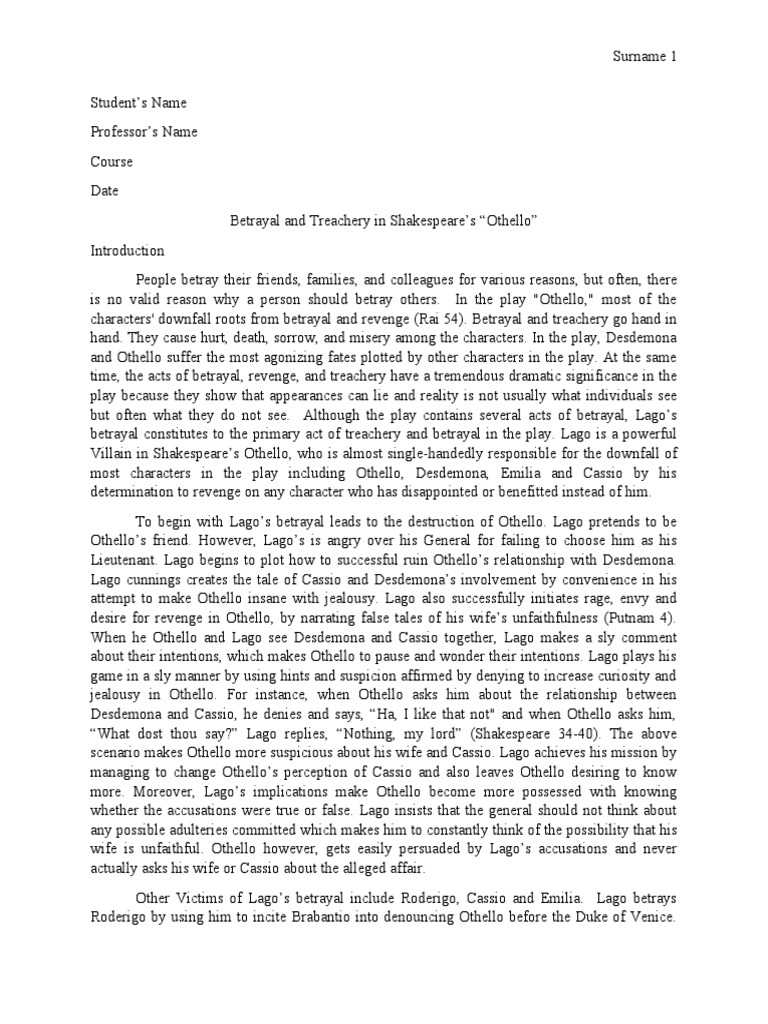Betrayal and Treachery in Shakespeare | PDF | Othello | Iago Betrayal and Treachery in Shakespeare | PDF | Othello | Iago