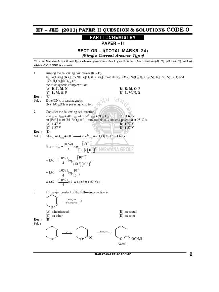 Iit Jee 2011 Paper-2 Naryana | PDF