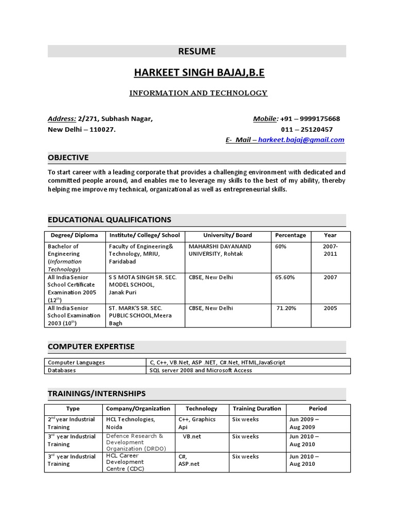 Harkeet Singh Bajaj, B.E: Resume | PDF | Software | Software Development