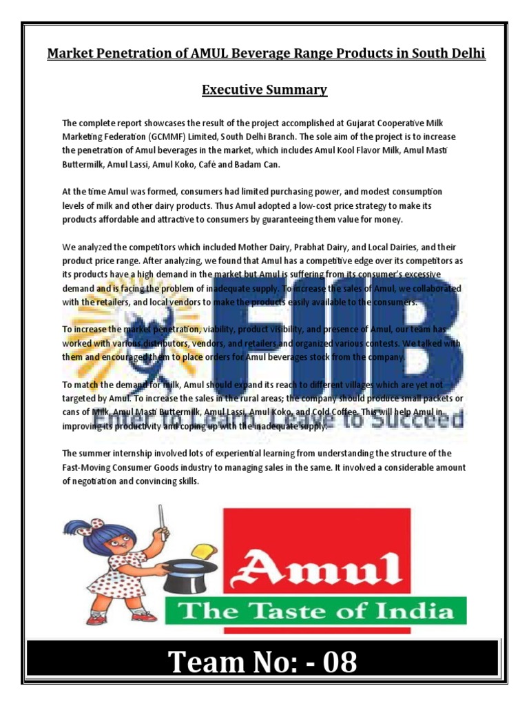 Amul Executive Summary Rewrite Final | PDF | Retail | Milk