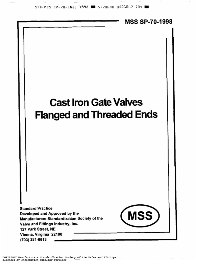 MSS SP-70 (1998) | PDF | Valve | Pipe (Fluid Conveyance)