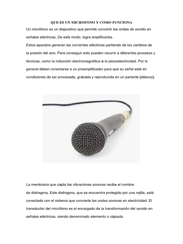 Que Es Un Microfono y Como Funciona | PDF | Micrófono | Grabación y ...