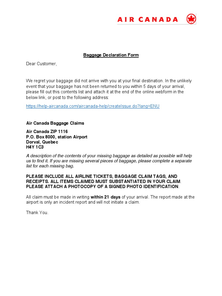 Baggage Declaration Form | PDF | Baggage