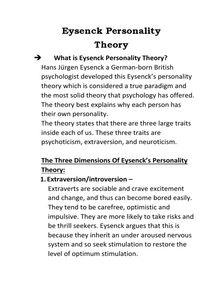 Personality Perspective Theories
