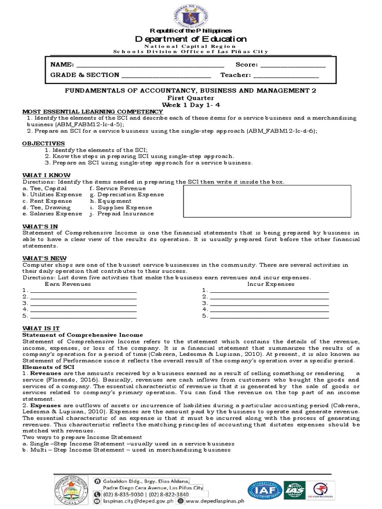 FABM2 Quarter 1 Module and Worksheets | PDF | Balance Sheet | Debits ...