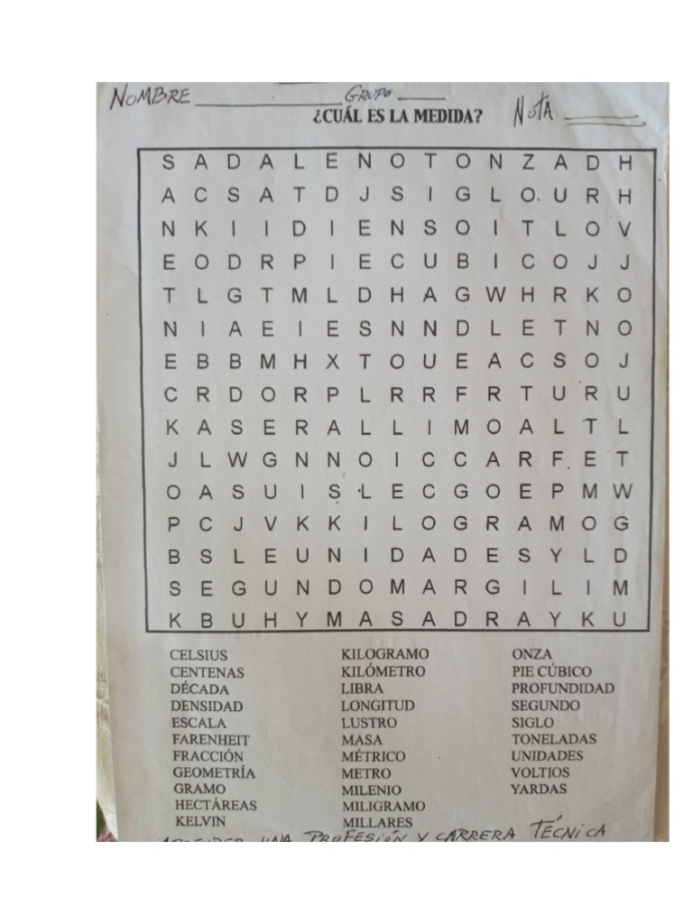 Sopa de Letras Medidas | PDF