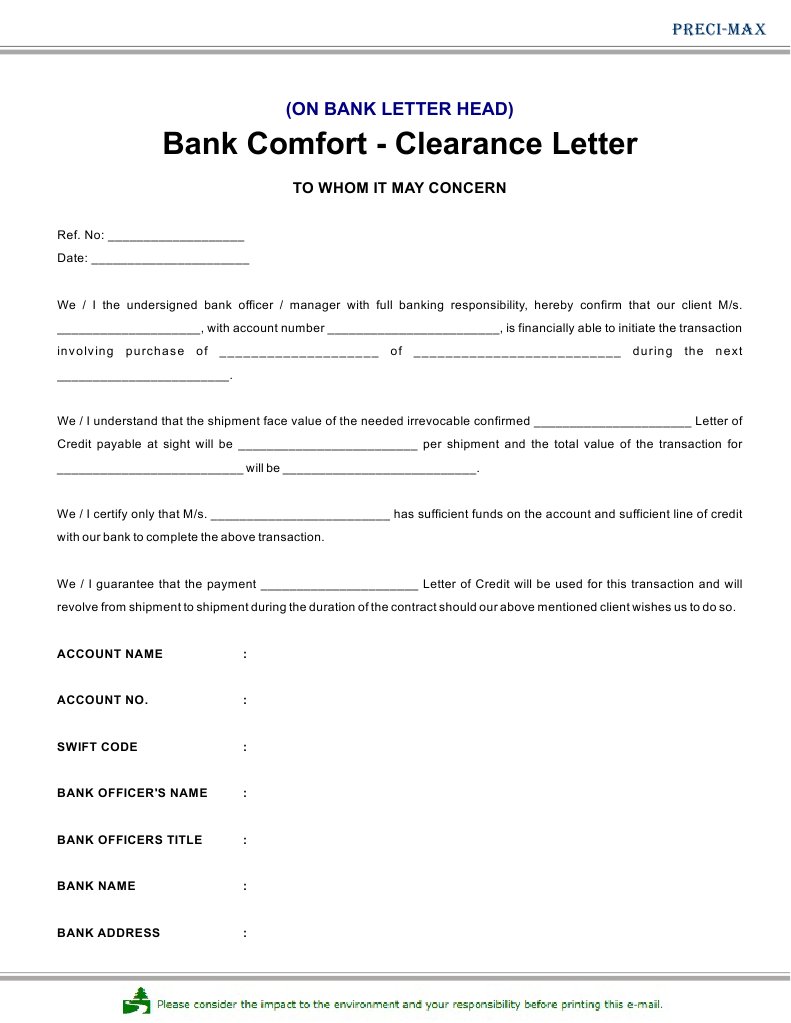Bank Clearance Letter Template | PDF