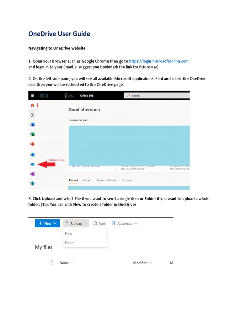 Onedrive User Guide: Navigating To Onedrive Website | PDF