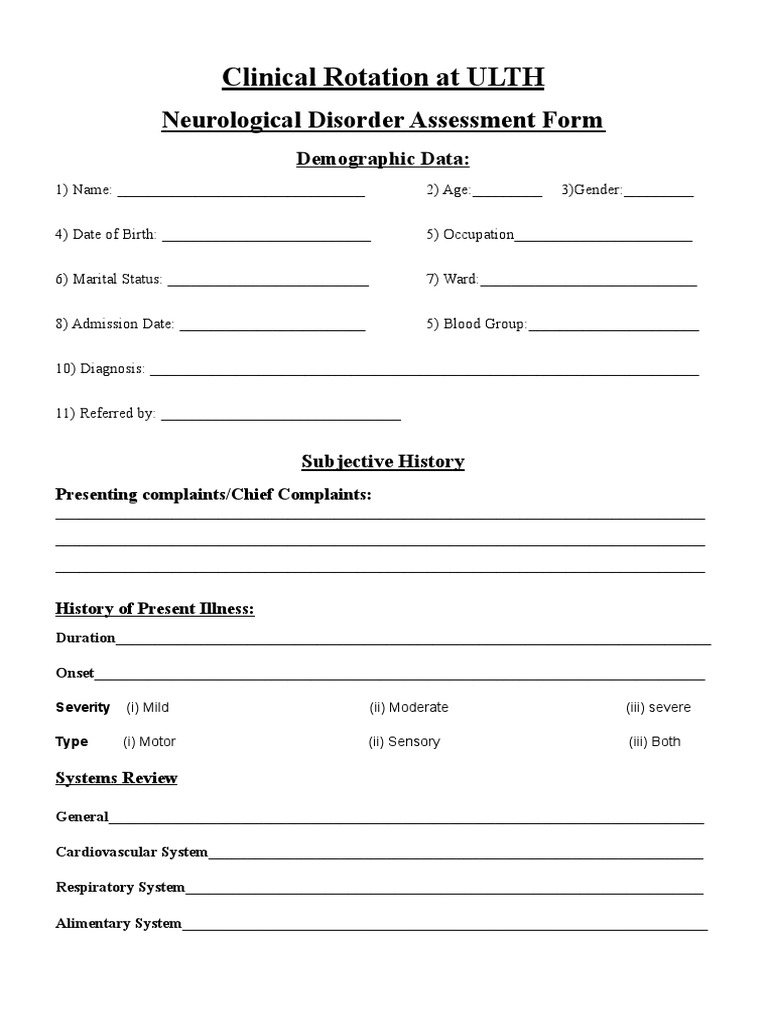 Neurological Assessment Form | PDF | Neurology | Foot