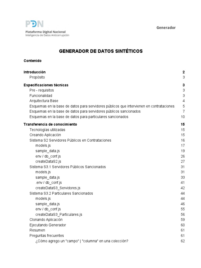 Generador de Datos Sintéticos: Contenido Introducción 2 | PDF | Mongo ...