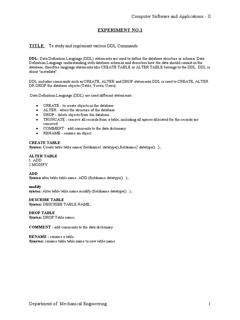 Experiment No.1: Computer Software and Applications - II | PDF | Computing | Sql