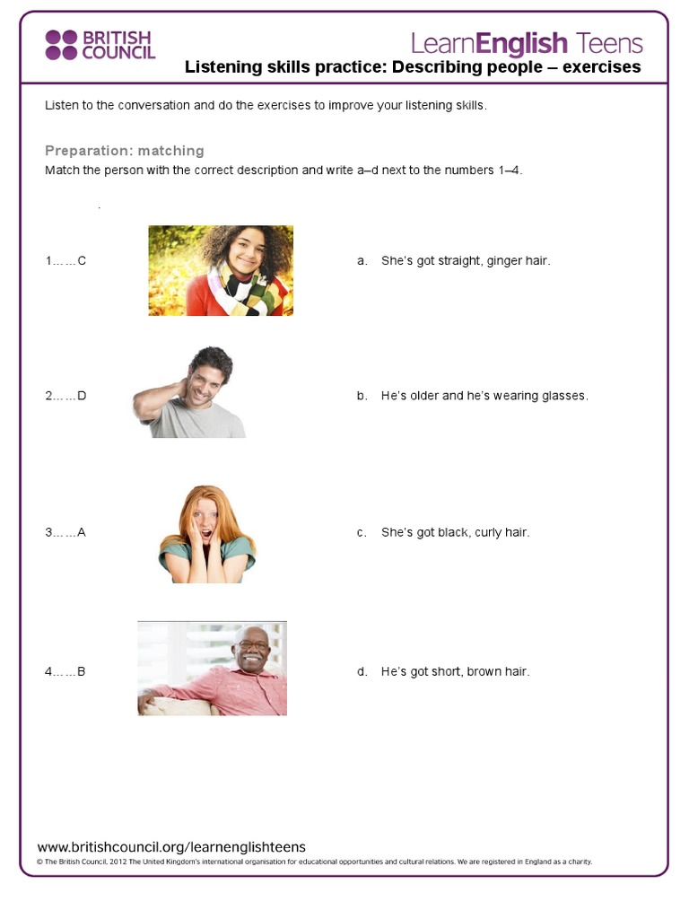 Listening Skills Practice: Describing People - Exercises: Preparation ...