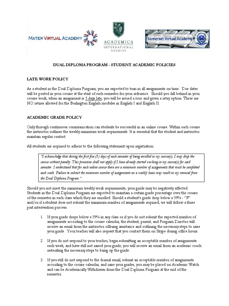 Dual Diploma Program - Student Academic Policies 2021-2022 | PDF ...