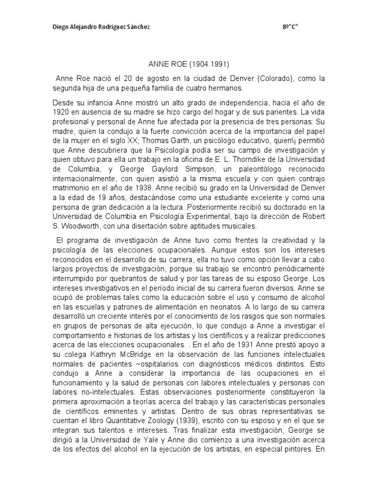 Biografia de Anne Roe | PDF | Sicología | Cognición