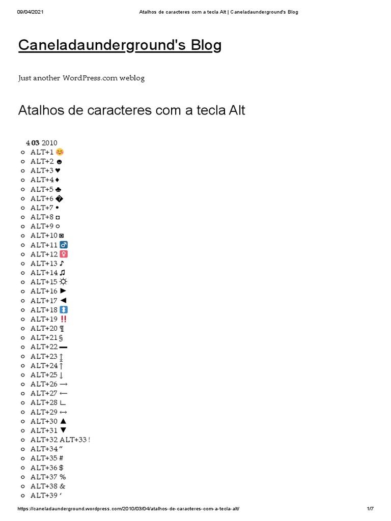 Atalhos de Caracteres Com A Tecla Alt | PDF | Word Press | Latin Script