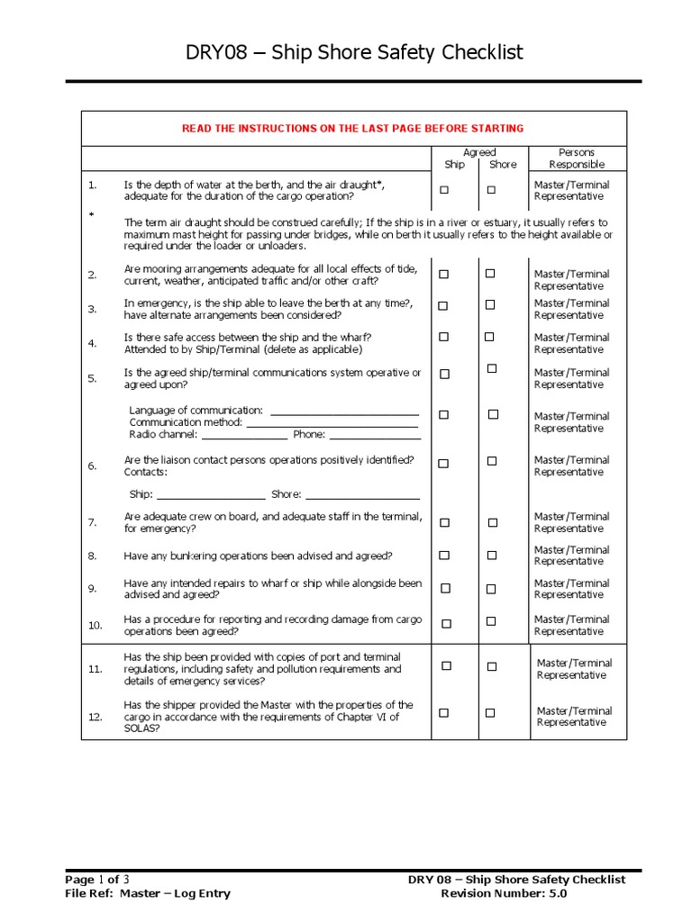 Dry 08 - Ship-Shore Safety Checklist | PDF | Ships | Port