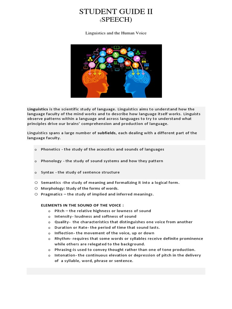 STUDENT GUIDE II - Speech | PDF | Linguistics | Phonology