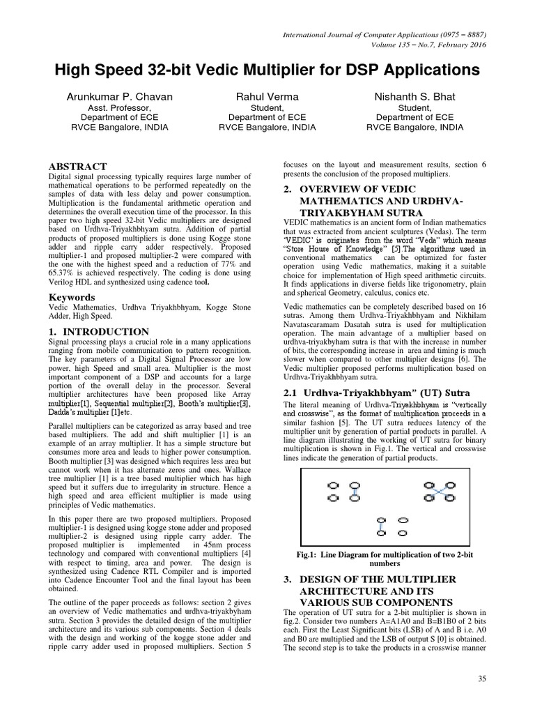 R6 - High Speed 32-Bit Vedic Multiplier For DSP Applications | PDF ...