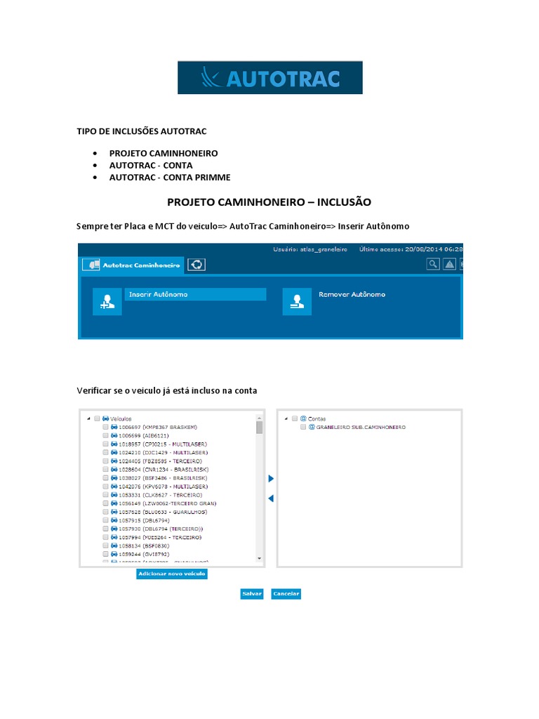 INCLUSÕES Autotrac | PDF