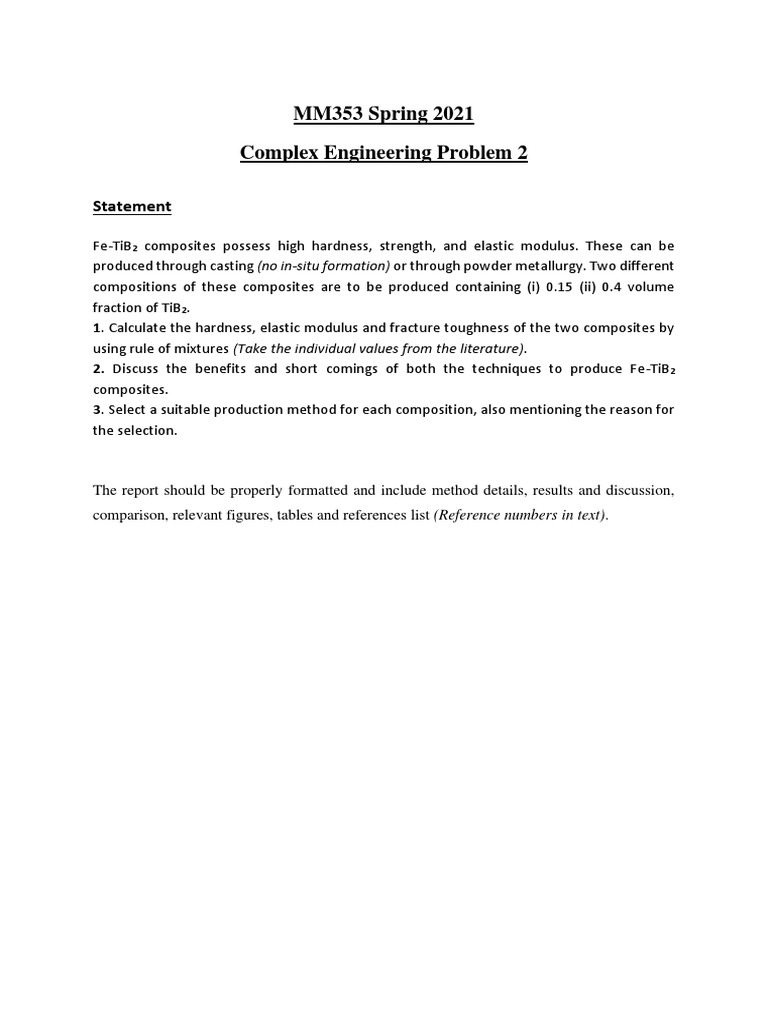 MM353 Spring 2021 Complex Engineering Problem 2: Statement | PDF
