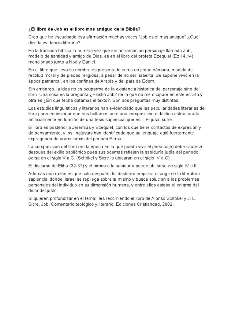 ¿El Libro de Job Es El Libro Mas Antiguo de La Biblia | PDF