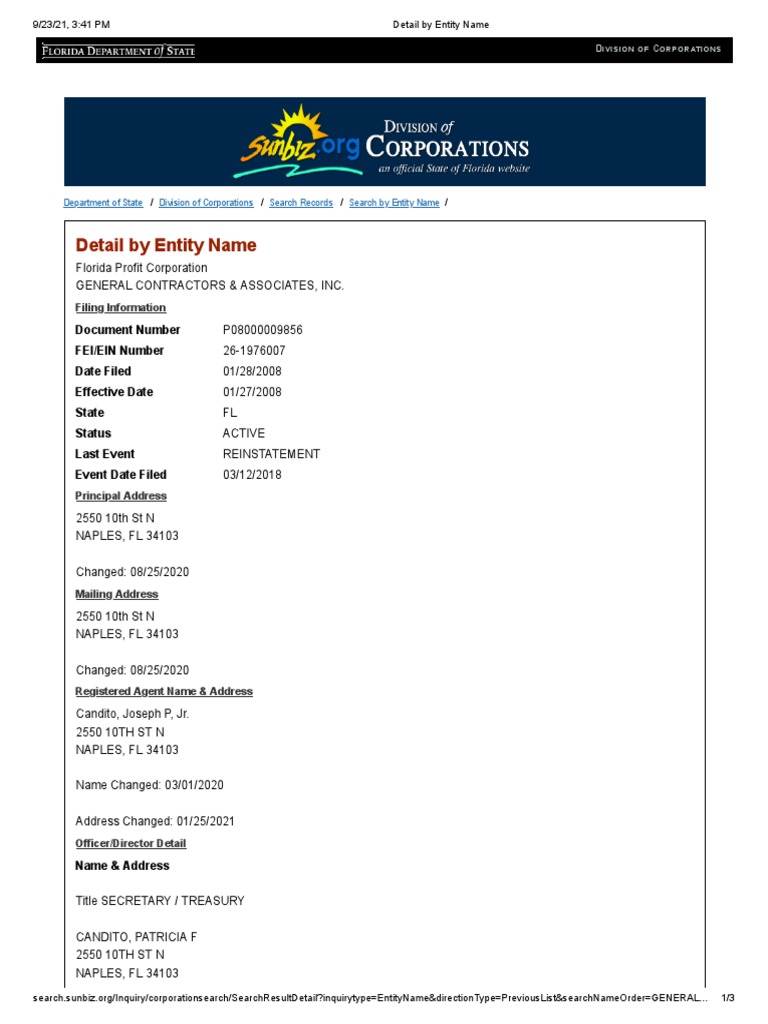 General Contractors & Associates Inc - Sunbiz 2021 | PDF | Business ...