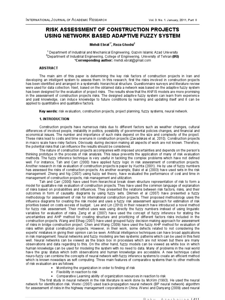 Risk Assessment of Construction Projects Using Network Based Adaptive ...