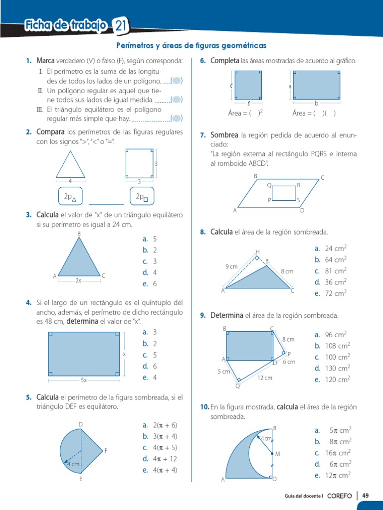Hoja De Trabajo Para Calcular área Y Perímetro. Respuestas.