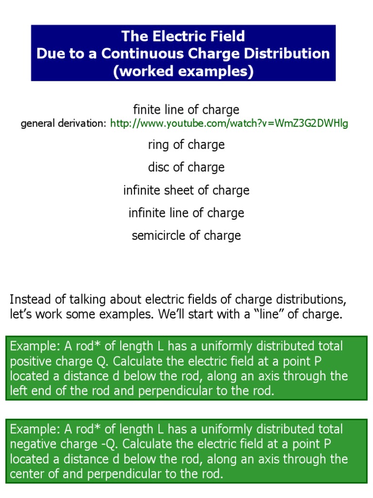 The Electric Field Due To A Continuous Charge Distribution (Worked ...