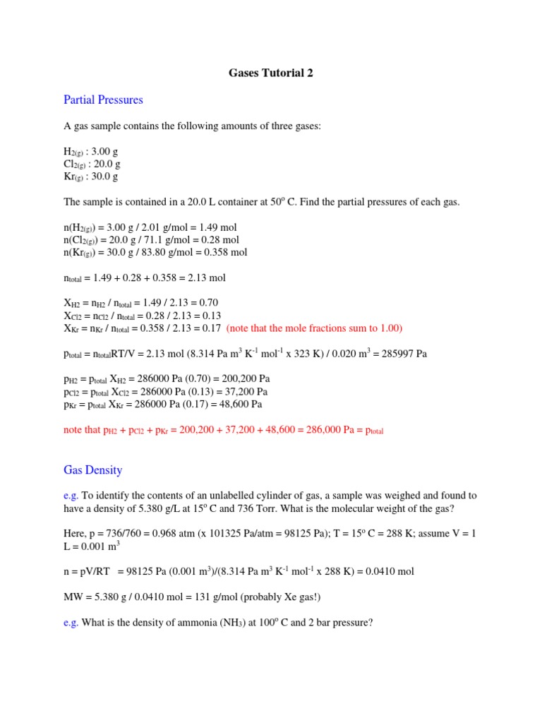 Gases Tutorial 2 | PDF | Gases | Carbon Dioxide