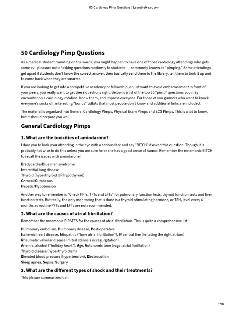 50 Cardiology Pimp Questions - LearntheHeart | PDF | Heart | Heart Failure